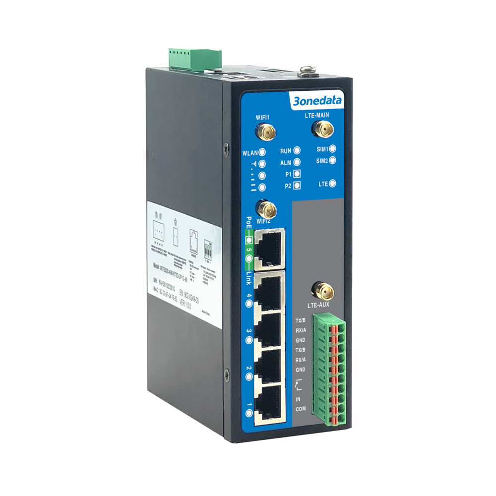 Industrial 4G Router with 5 100M copper ports - IRT5300-AW-5T2D 3onedata
