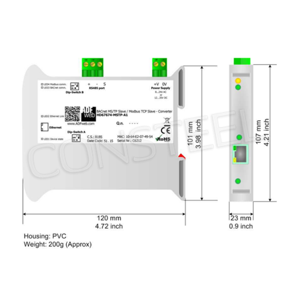 HD67674-MSTP-A1 BACnet MSTP to Modbus TCP Slave