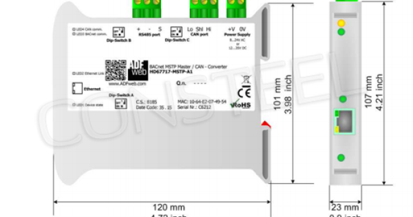 Industrial BACnet MSTP to CAN converter - HD67717-MSTP-A1