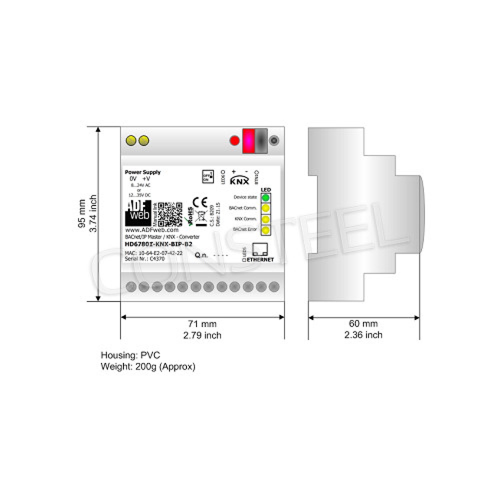 Industrial BACnet IP to KNX converter - HD67801-KNX-BIP-B2