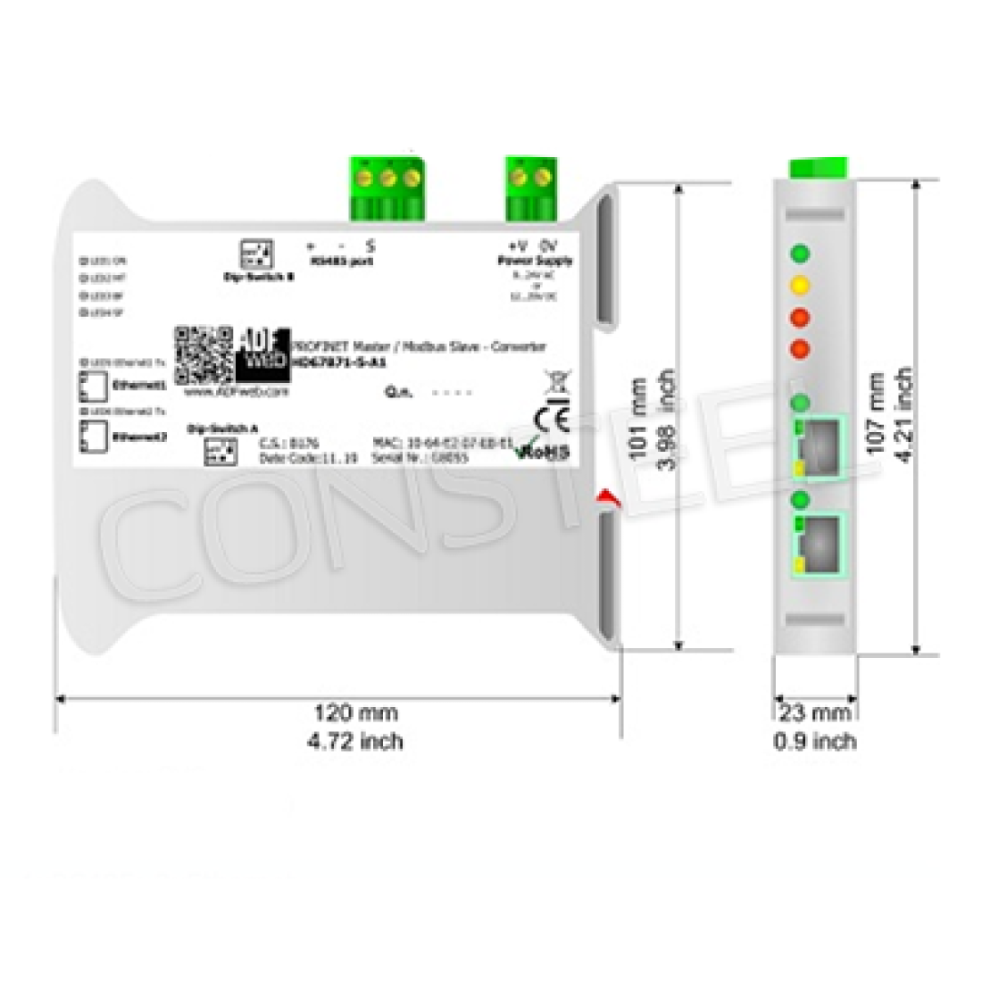 HD67B71-485-A1 PROFINET to Modbus RS485 slave, DIN