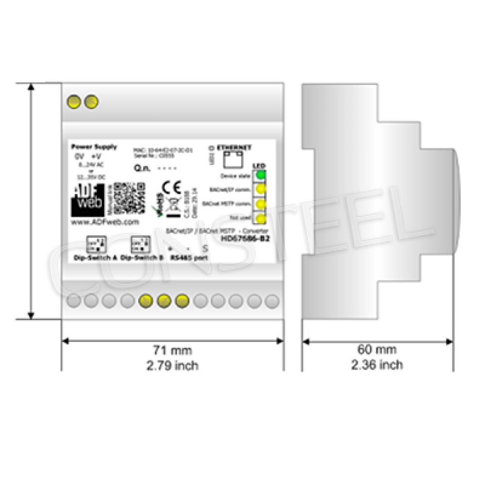 Industrial BACnet MSTP to PROFINET converter - HD67719-MSTP-B2
