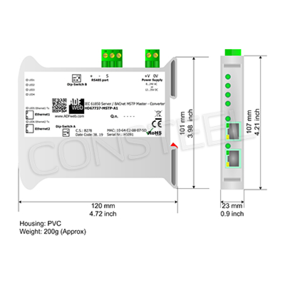 IEC 61850 to BACnet MSTP Master - Converter - HD67737-MSTP-A1