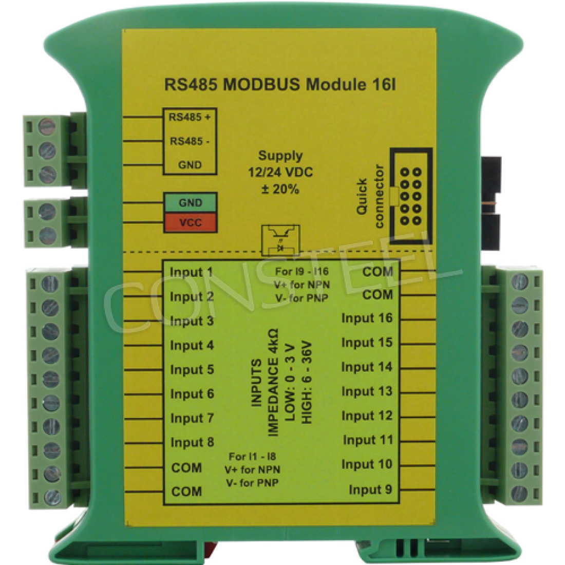 16-channel Digital Input module on Modbus RTU, RS485 - MOD-16I