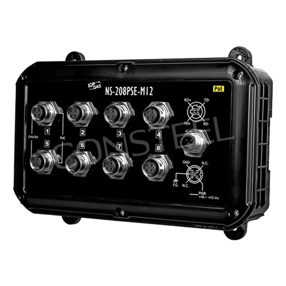 NS-208PSE-M12-IP67 - Industrial Unmanaged 8-port Ethernet PoE Switch