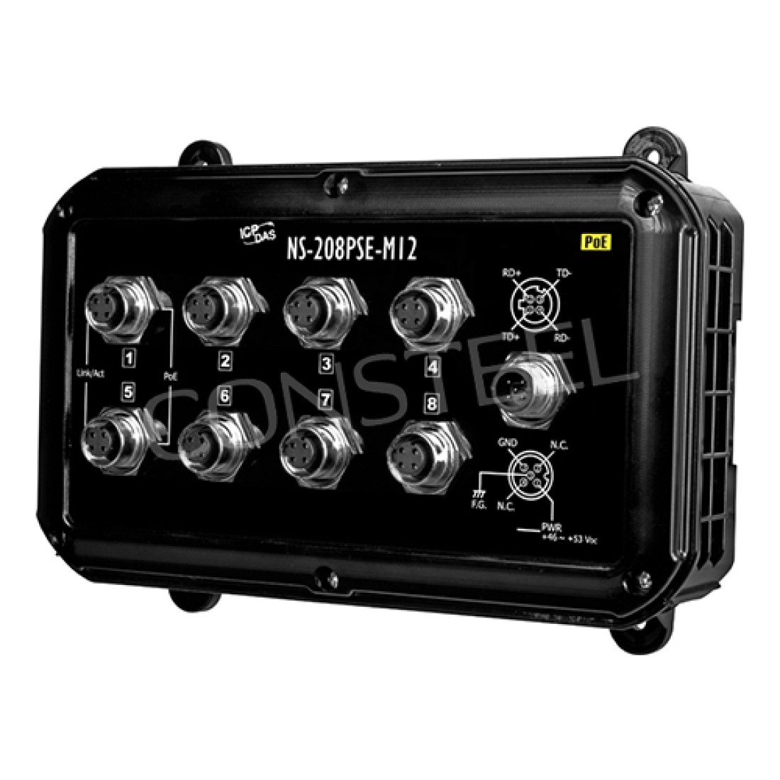 NS-208PSE-M12-IP67 - Industrial Unmanaged 8-port Ethernet PoE Switch