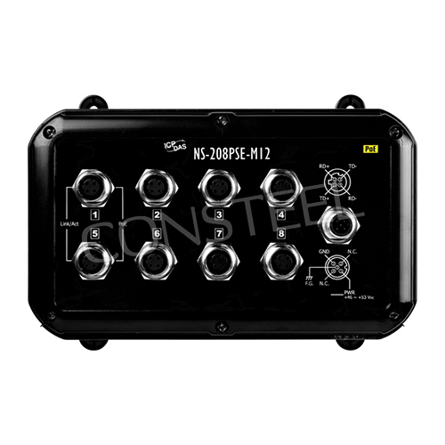 NS-208PSE-M12-IP67 - Industrial Unmanaged 8-port Ethernet PoE Switch
