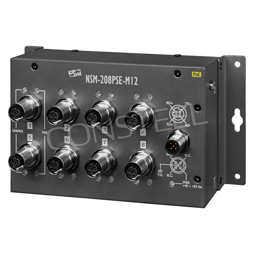 NSM-208PSE-M12 - Unmanaged Ethernet PoE Switch with 8x M12 ports