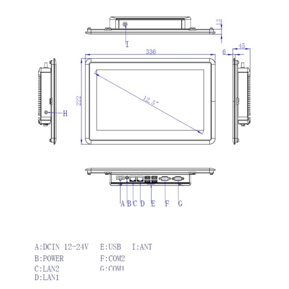 12.5 inch Industrial Panel PC based on Intel® Celeron™ J3455, option Celeron™ J1900,i5-7200U